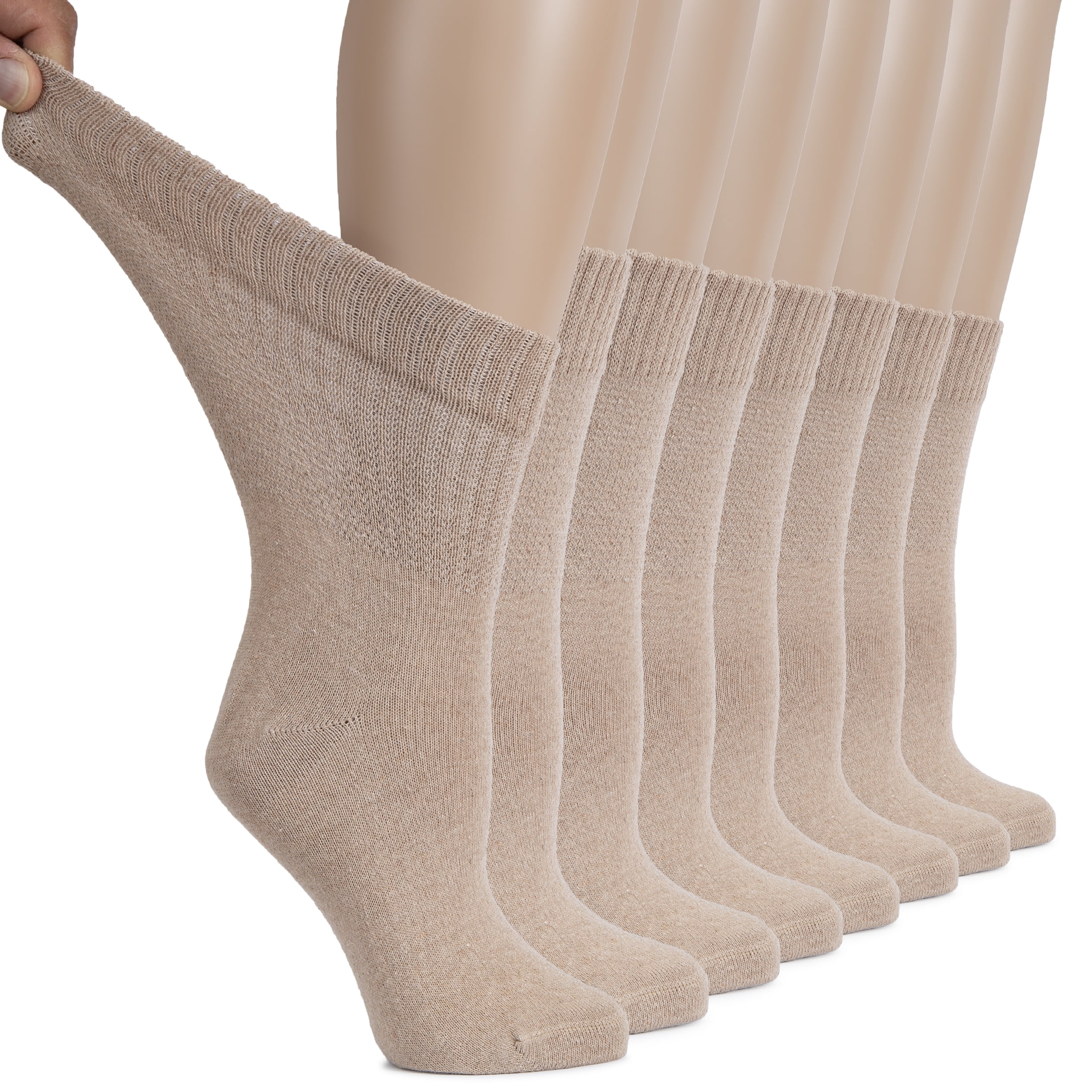 HUGH UGOLI Women's Cotton Diabetic Crew Socks, Wide, Thin, Loose Fit and Stretchy, Seamless Toe ...
