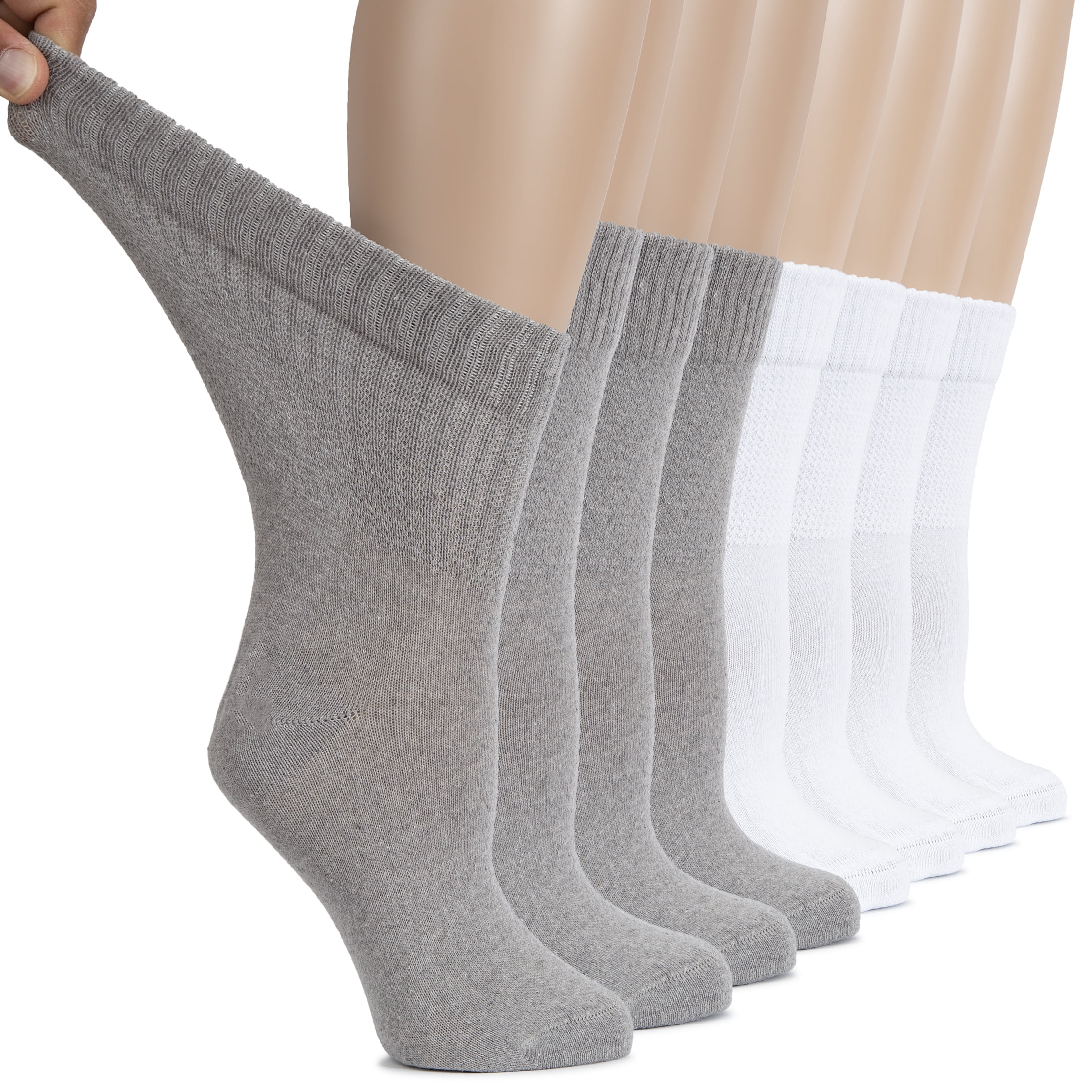 HUGH UGOLI Women's Cotton Diabetic Crew Socks, Wide, Thin, Loose Fit ...