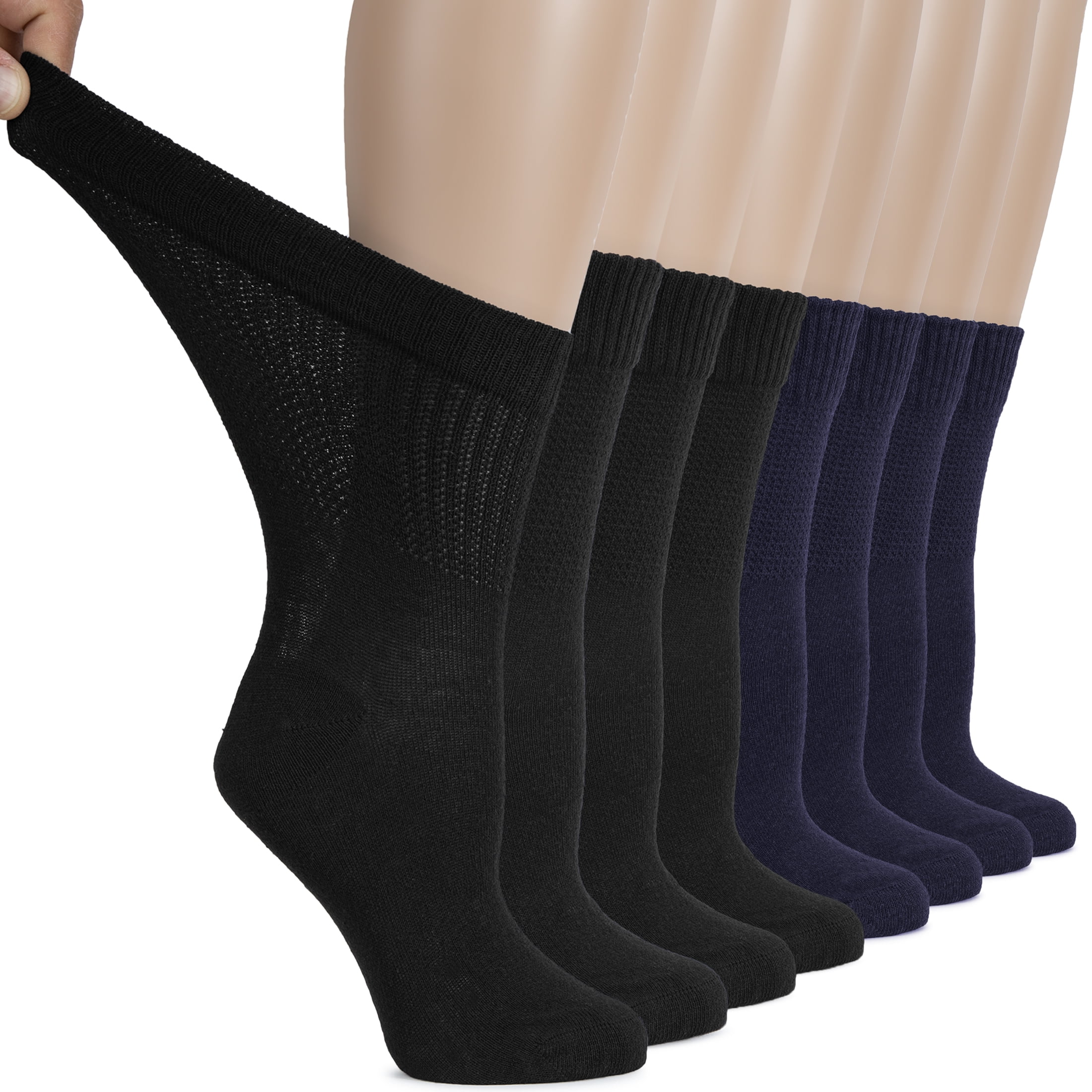 HUGH UGOLI Women's Cotton Diabetic Crew Socks, Wide, Thin, Loose Fit ...