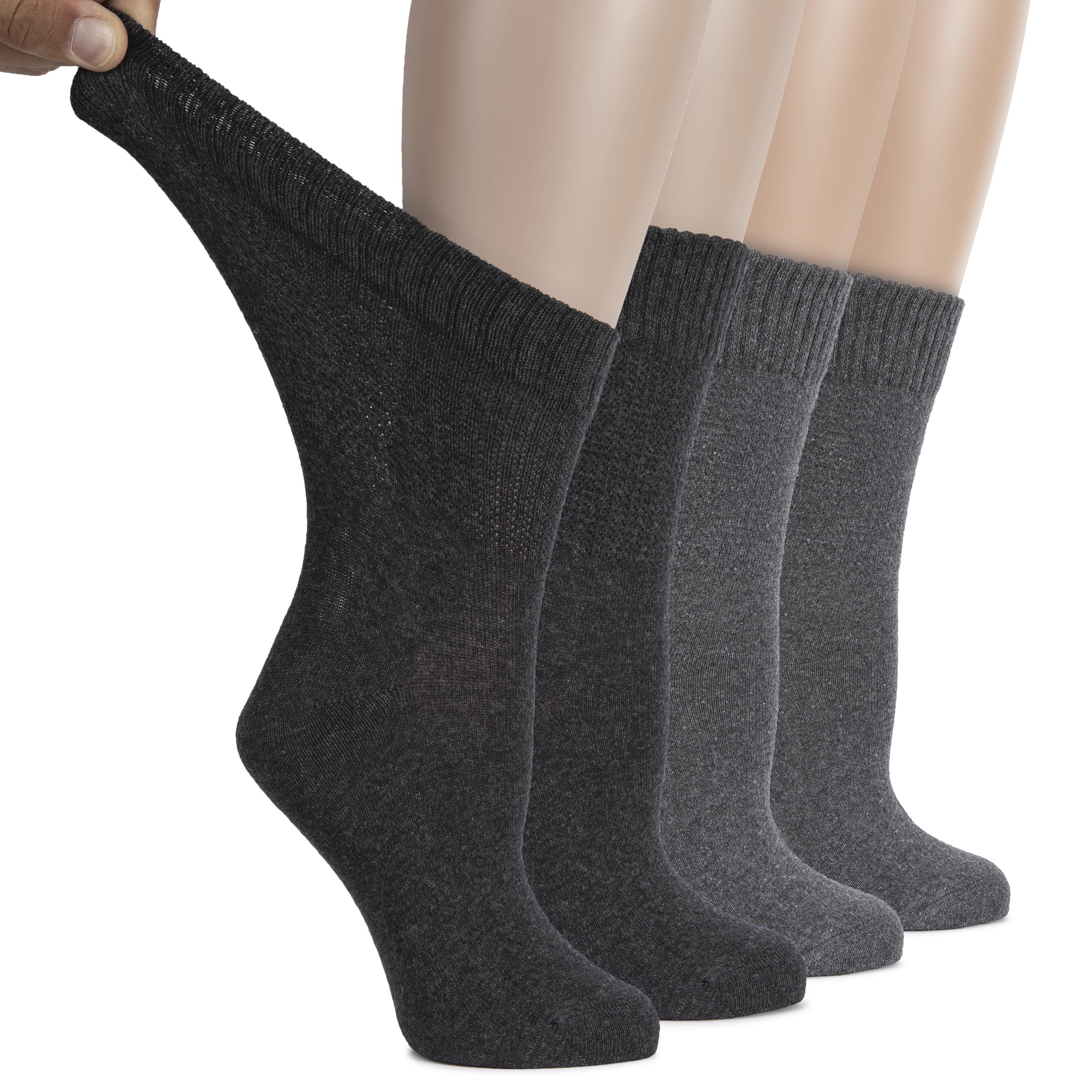 HUGH UGOLI Women's Cotton Diabetic Crew Socks, Wide, Thin, Loose and Stretchy, Seamless Toe ...