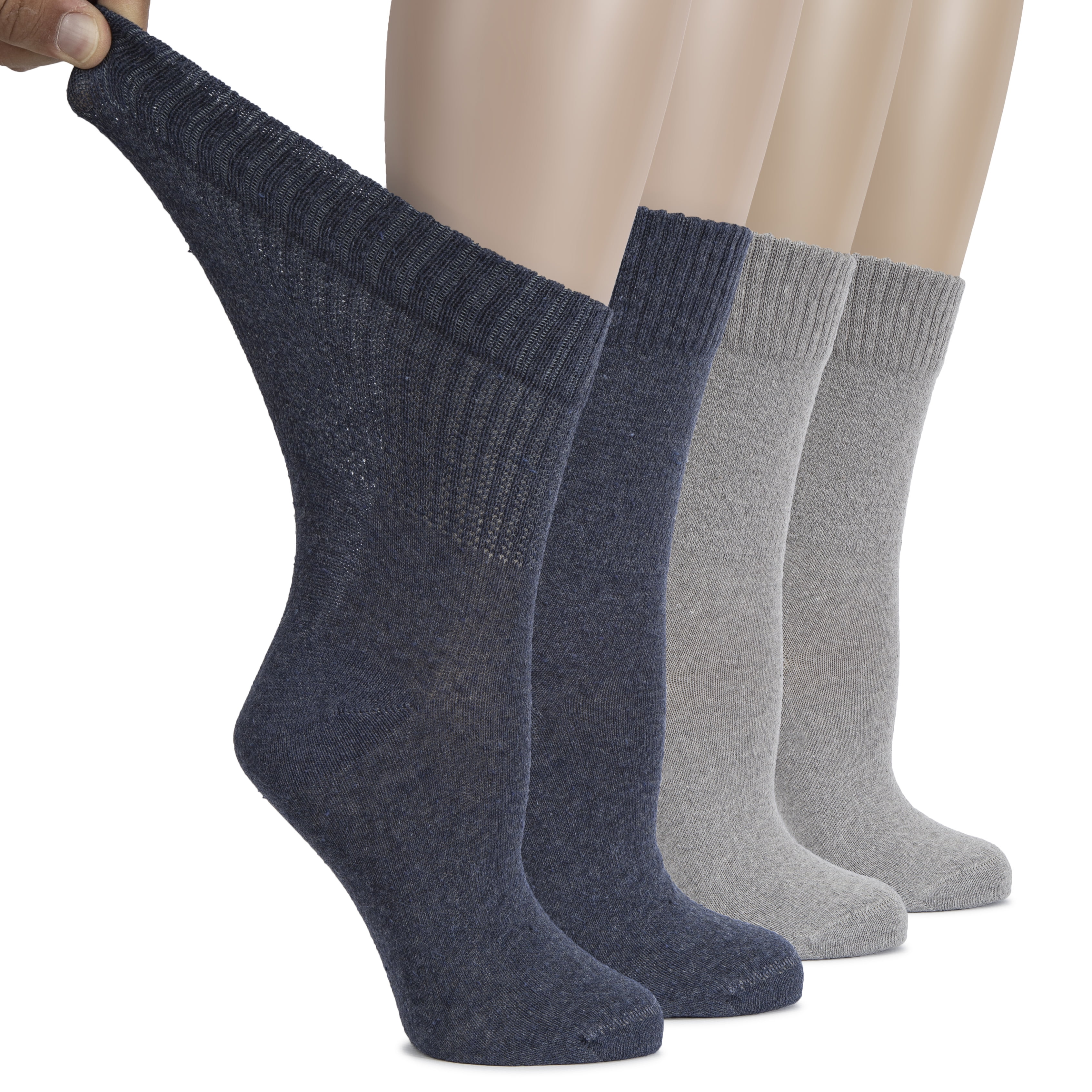 HUGH UGOLI Women's Cotton Diabetic Crew Socks, Wide, Thin, Loose and ...
