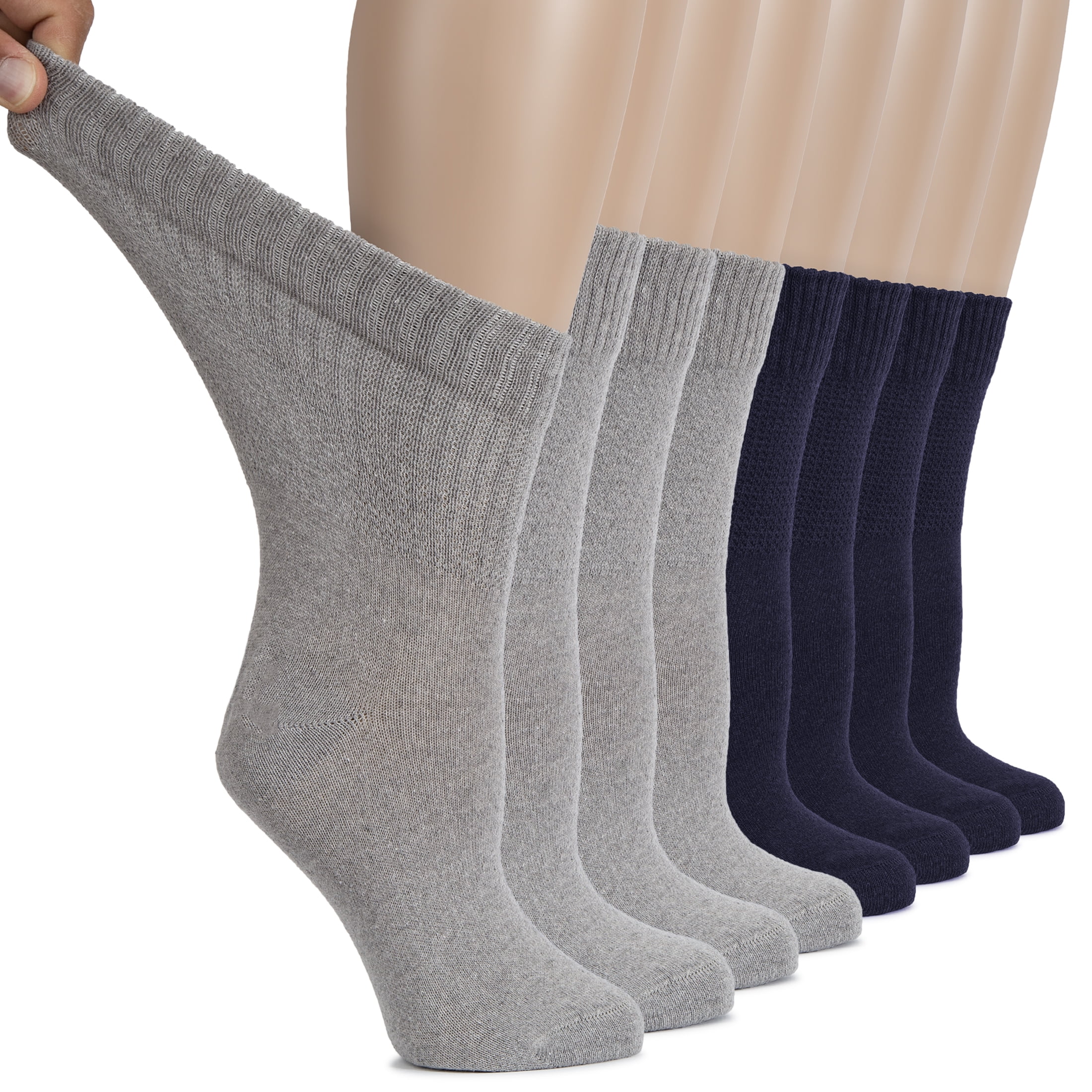 HUGH UGOLI Women's Cotton Diabetic Crew Socks, Wide, Thin, Loose and ...