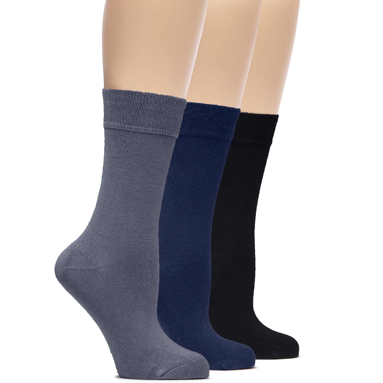 HUGH UGOLI Women's Bamboo Dress Socks, Soft, Grey/Navy/Black, 3 Pairs ...