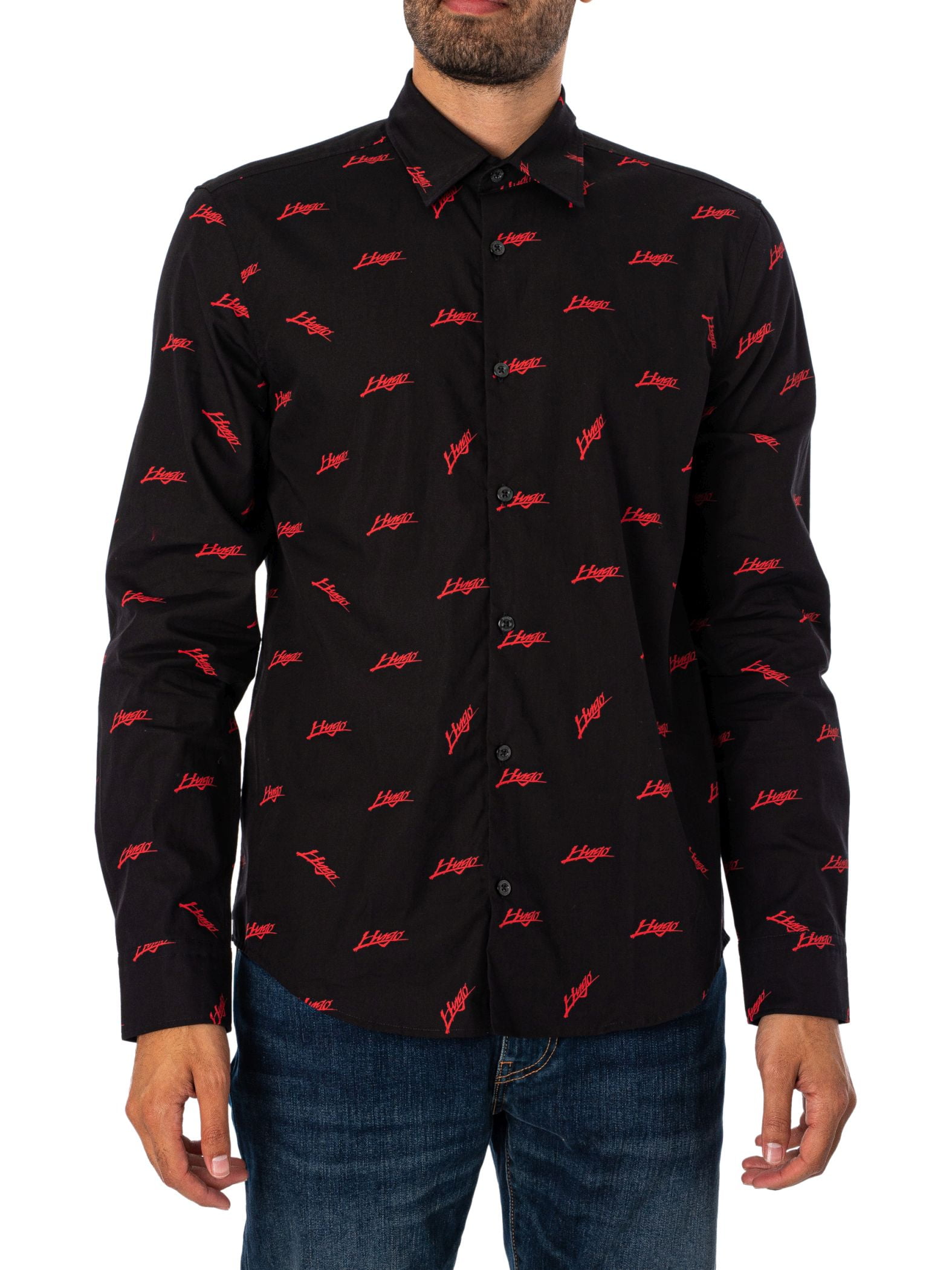 HUGO Ermo Logo Pattern Slim Shirt, Black - Walmart.com