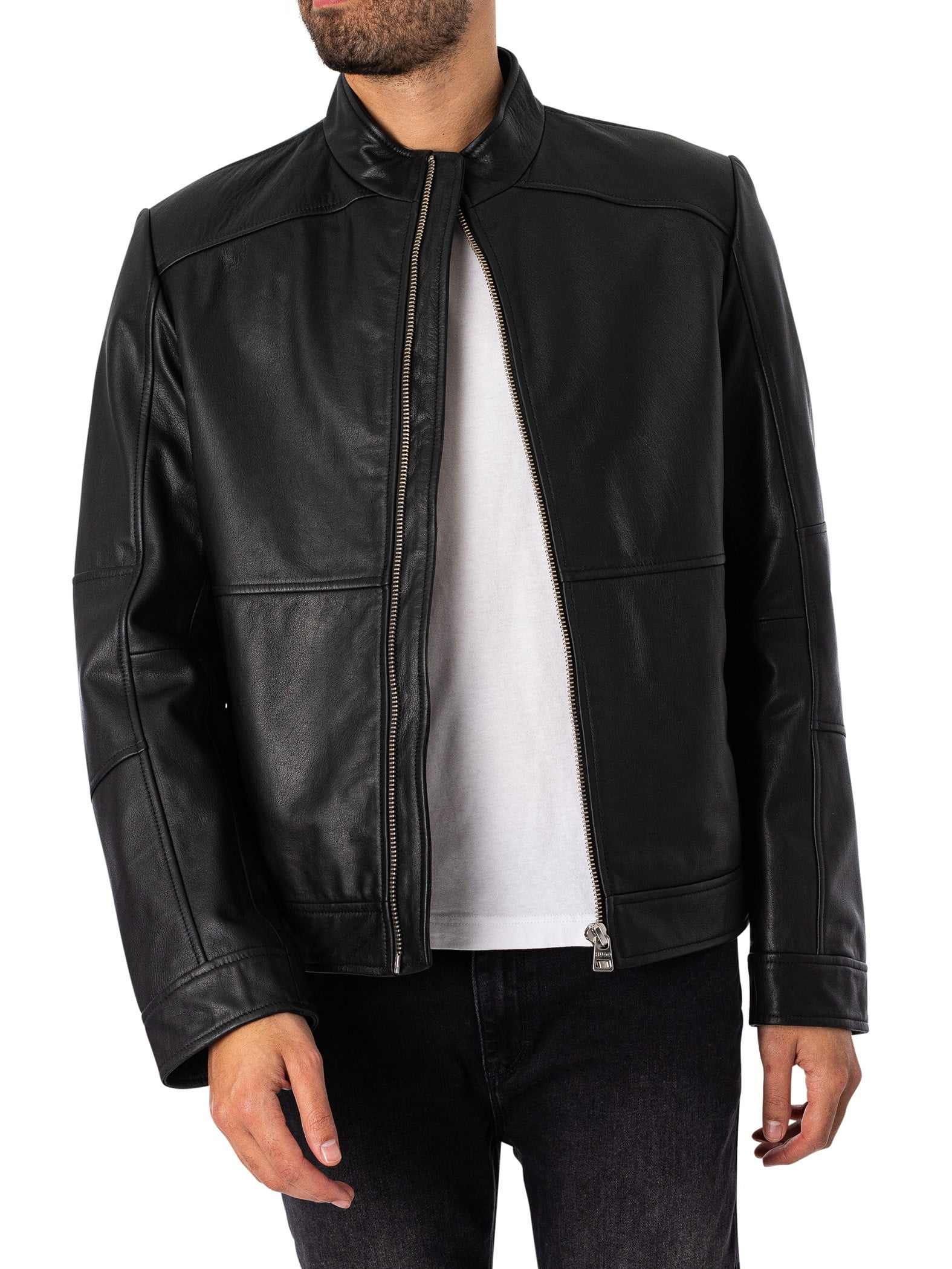 HUGO Lokis Leather Jacket, Black - Walmart.com
