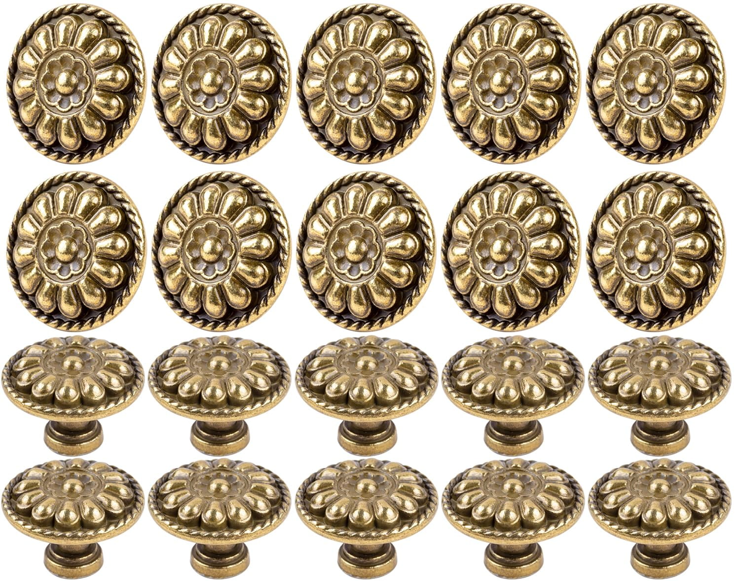 HUGOLEM Pack of 20 Flower Petal Pattern Drawer Antique Brass Furniture ...
