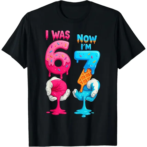 HUGvyn I was 6 Now I'm 7 Year Old Birthday Six Seven 67 Kids T-Shirt ...