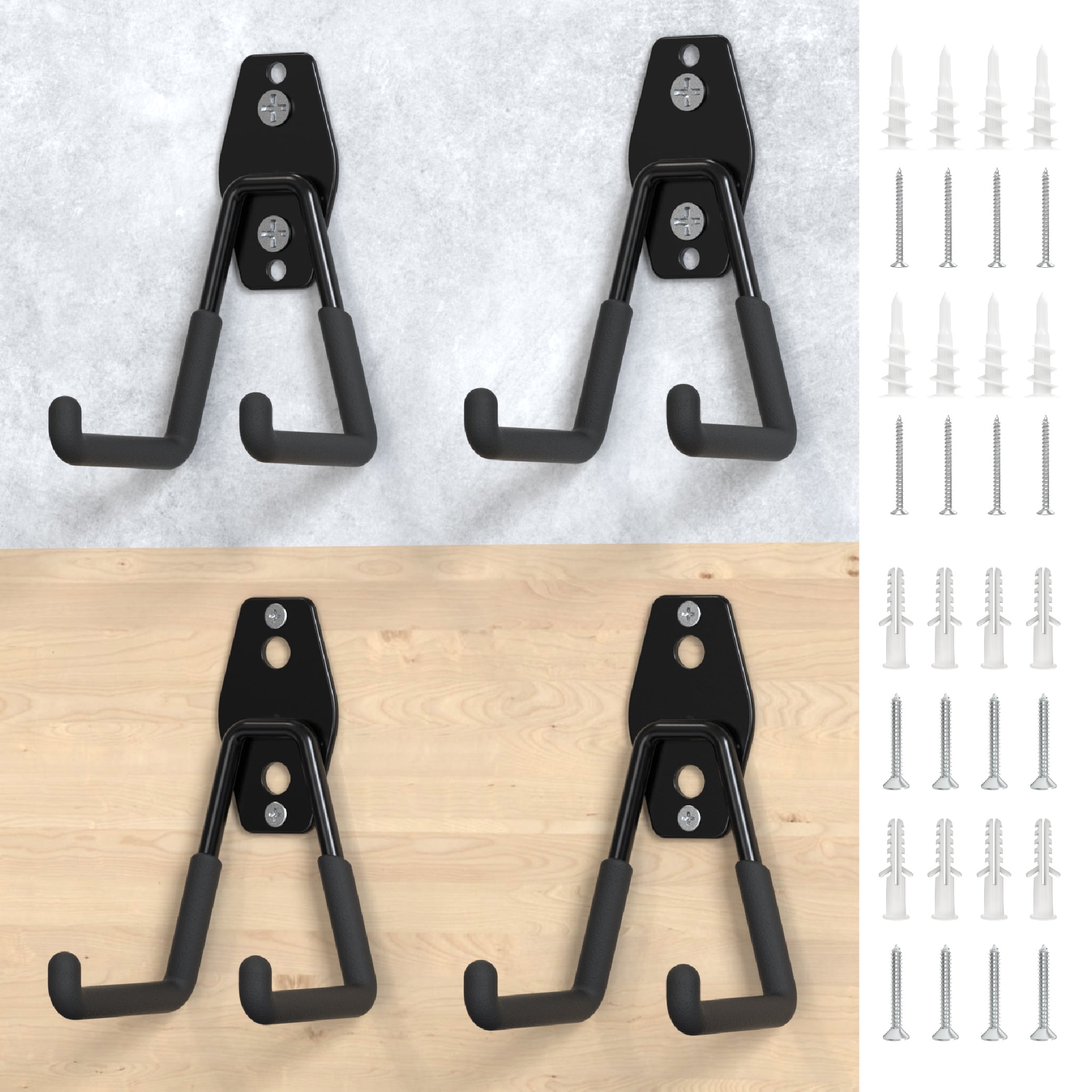 HUHOLE Garage Hooks Heavy Duty 4PC, Steel Garage Wall Hooks, Black ...