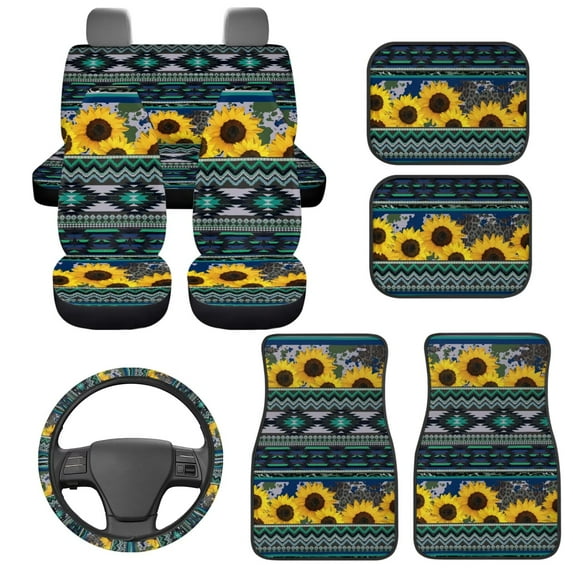 HUIACONG Aztec Sunflowers Car Floor Mats and Steering Wheel Cover for ...
