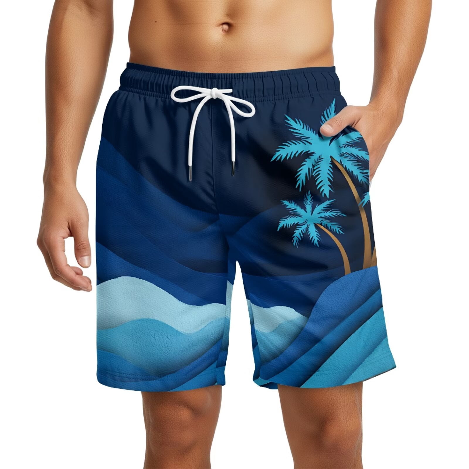 HUIACONG Blue Coconut Tree Men Swim Trunks with Compression Size M Sand ...