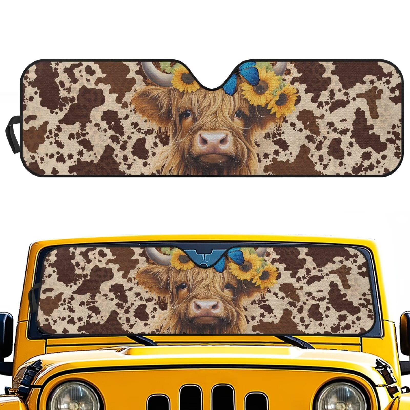 HUIACONG Brown Cow Print Windshield Sun Shade for Jeep Wrangler TJ JK ...