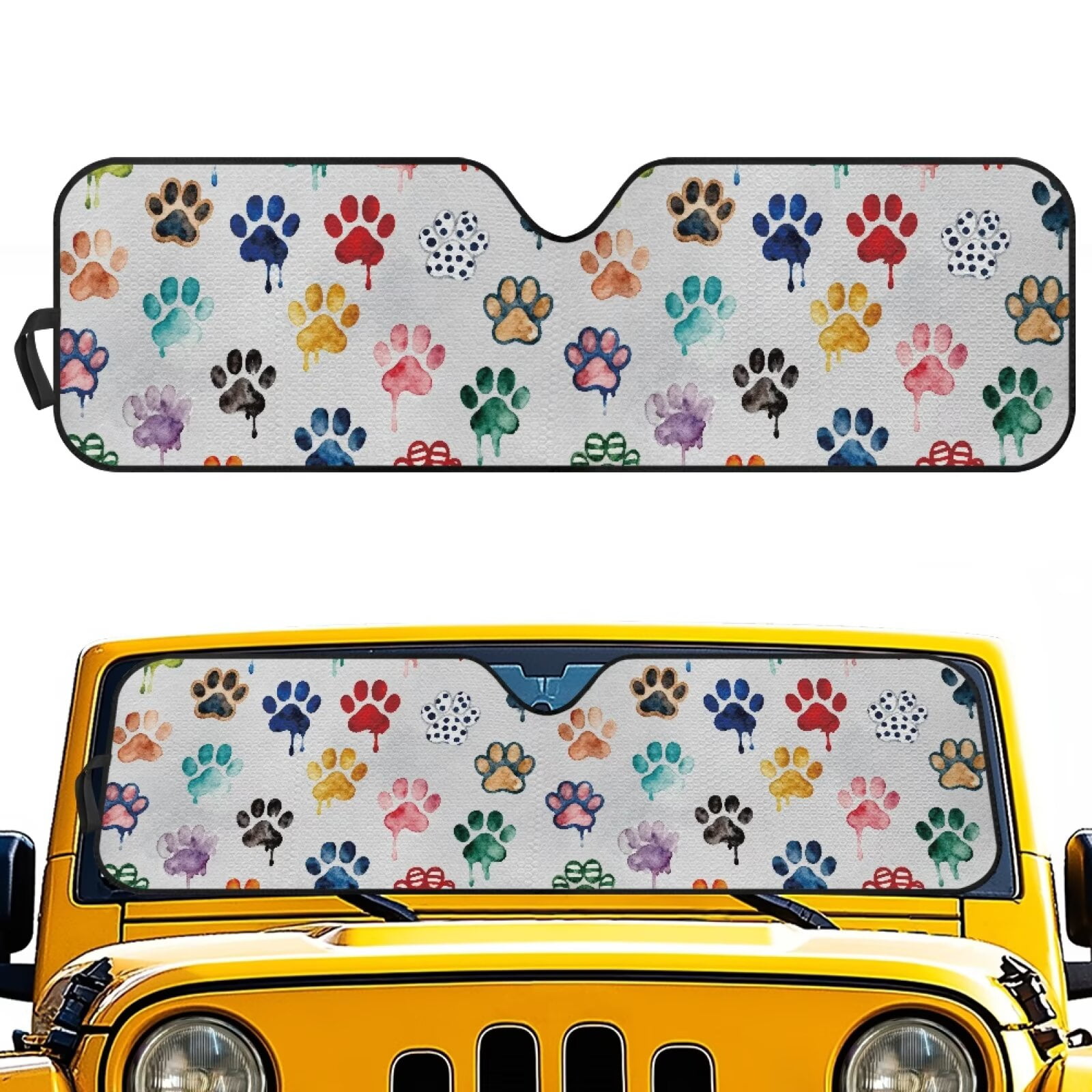 HUIACONG Colorful Dog Paw Print Windshield Sun Shade for 1997-2018 Jeep ...