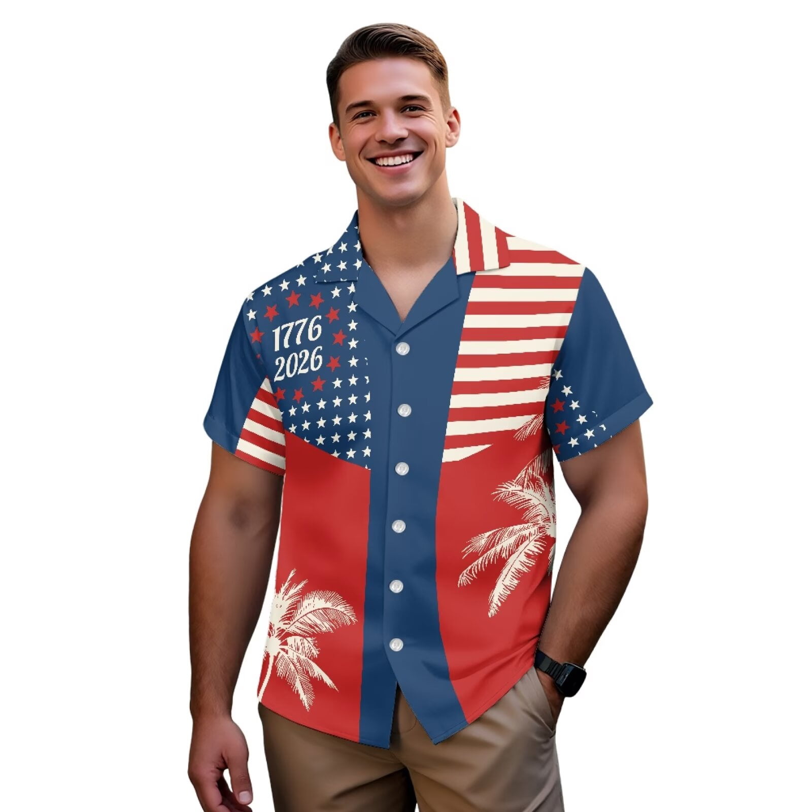 HUIACONG Men's 4th of July Patriotic Hawaiian Shirt, 1776-2026 American ...