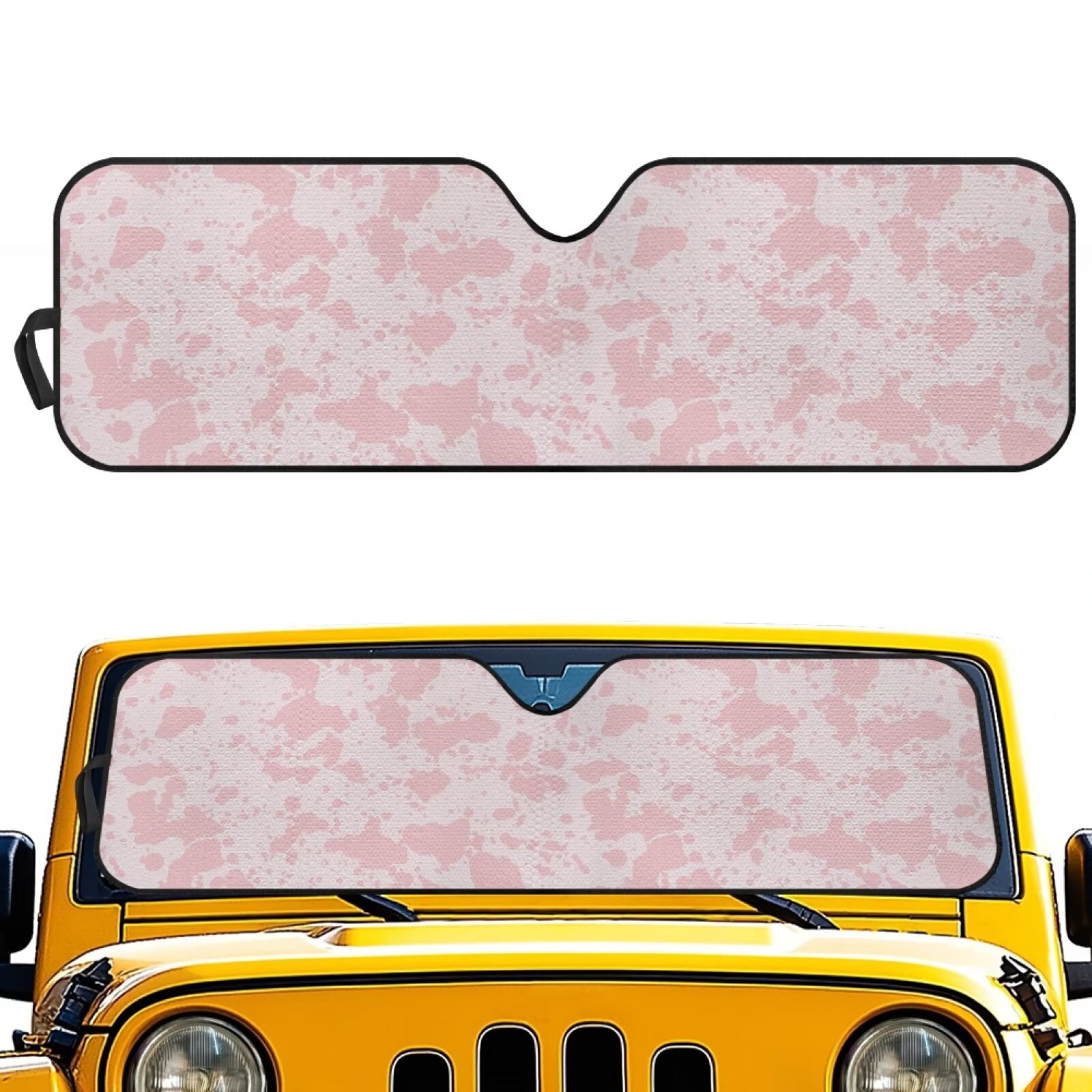 HUIACONG Pink Cow Print Sun Shade Windshield Compatible with 2007-2024 ...