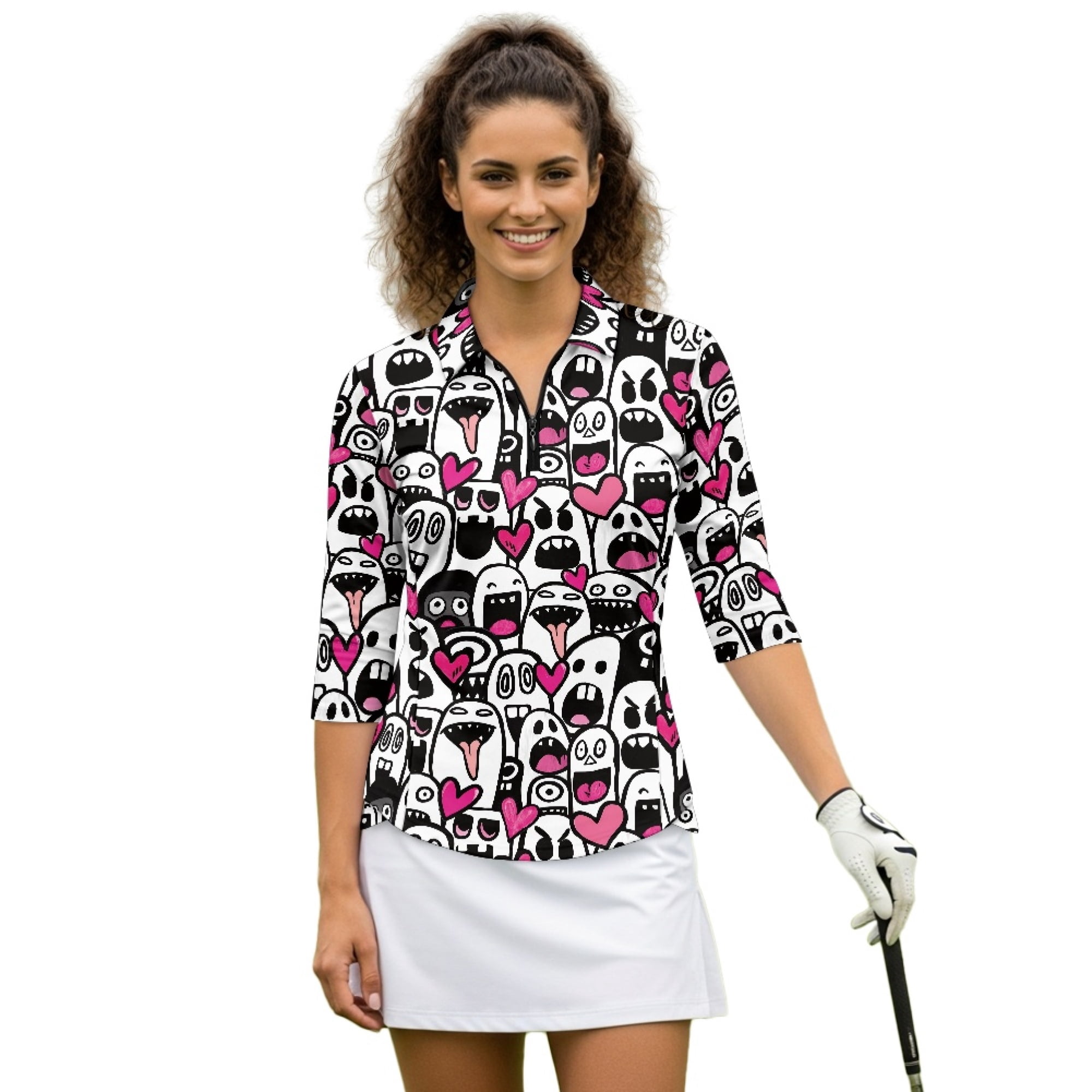 HUIACONG Skull Heart Pattern Womens 3/4 Sleeve Golf Shirts, Breathable ...