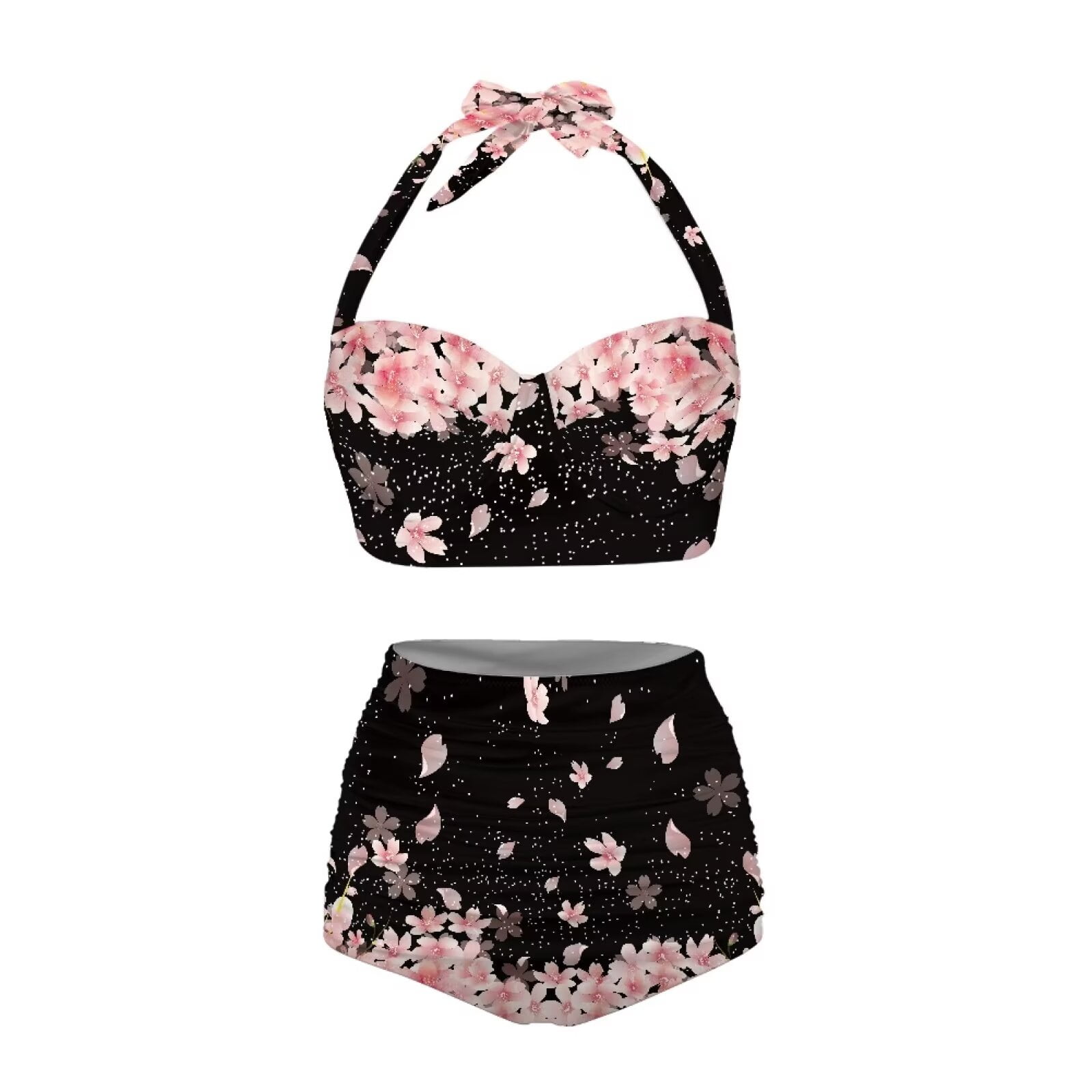 HUIACONG Women Two Piece Cherry Blossom Swimsuit High Waisted Bathing ...