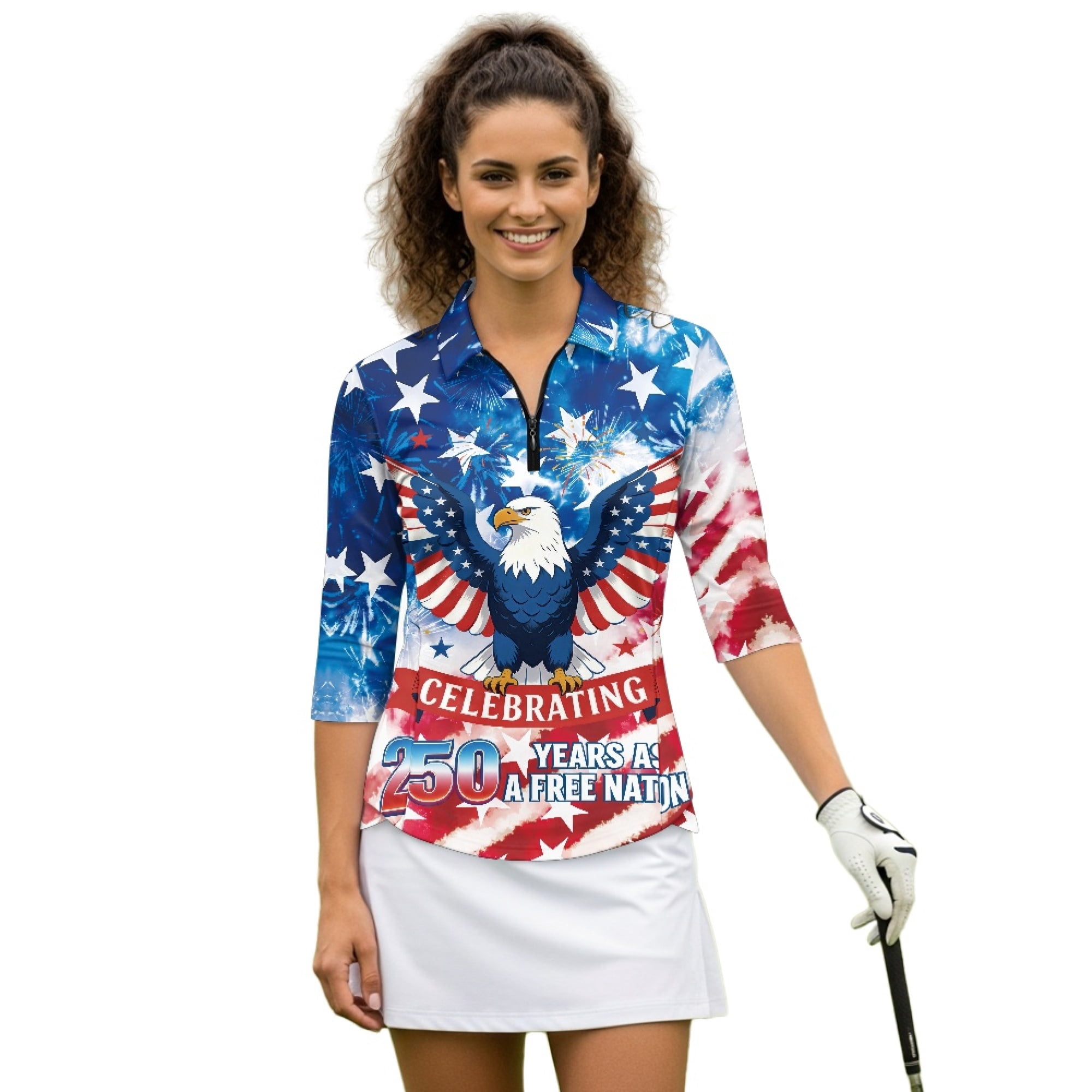 HUIACONG Women's Golf Polo Shirts with Patriotic Eagle Pattern, 3/4 ...