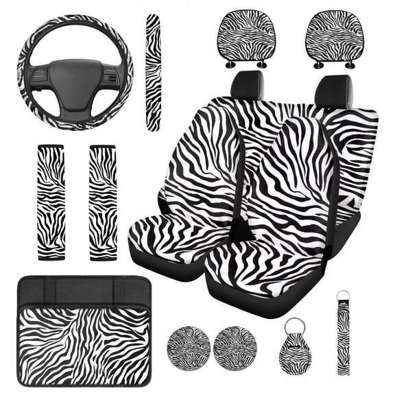 HUIACONG Zebra Print Car Accessories Seat Covers Full Set with Steering ...