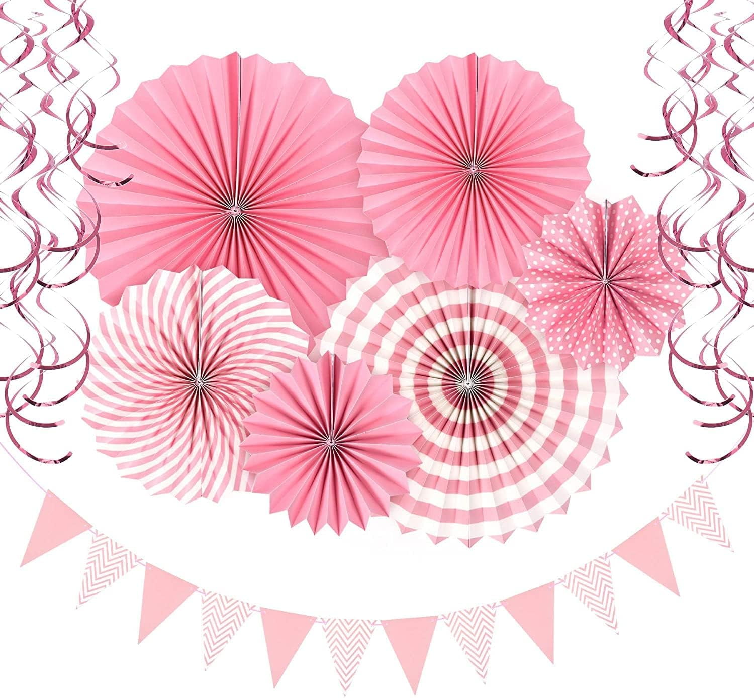 HUIANER 19Pcs Party Decoration, Pink Hanging Paper Fans, Pennant Banner ...
