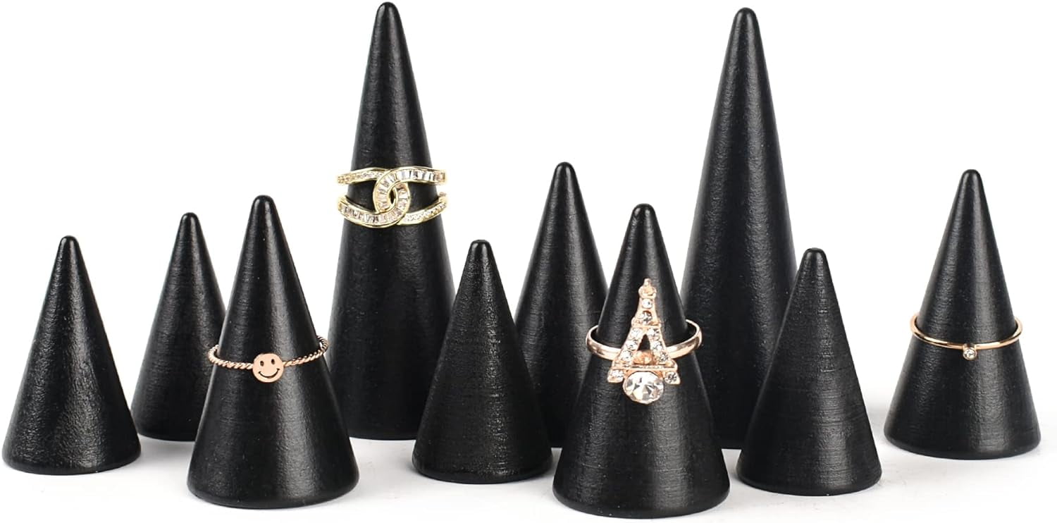 HUIANER Black Wood Cones, 10Pcs 3 Different Sizes Wood Cone Rings ...