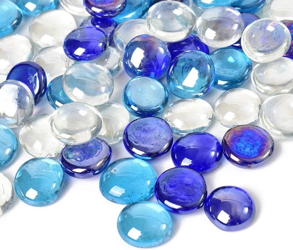 HUIANER Flat Glass Marbles 1lb, 100PCS Mixed Color Blue Glass Beads for ...