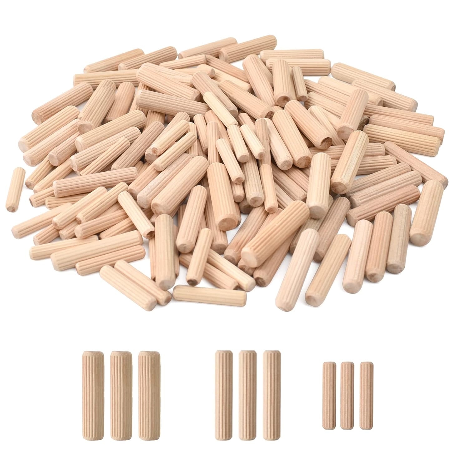 HUIANER Wooden Dowel Pins Fluted Wood Dowels Rods, Made of Hardwood ...