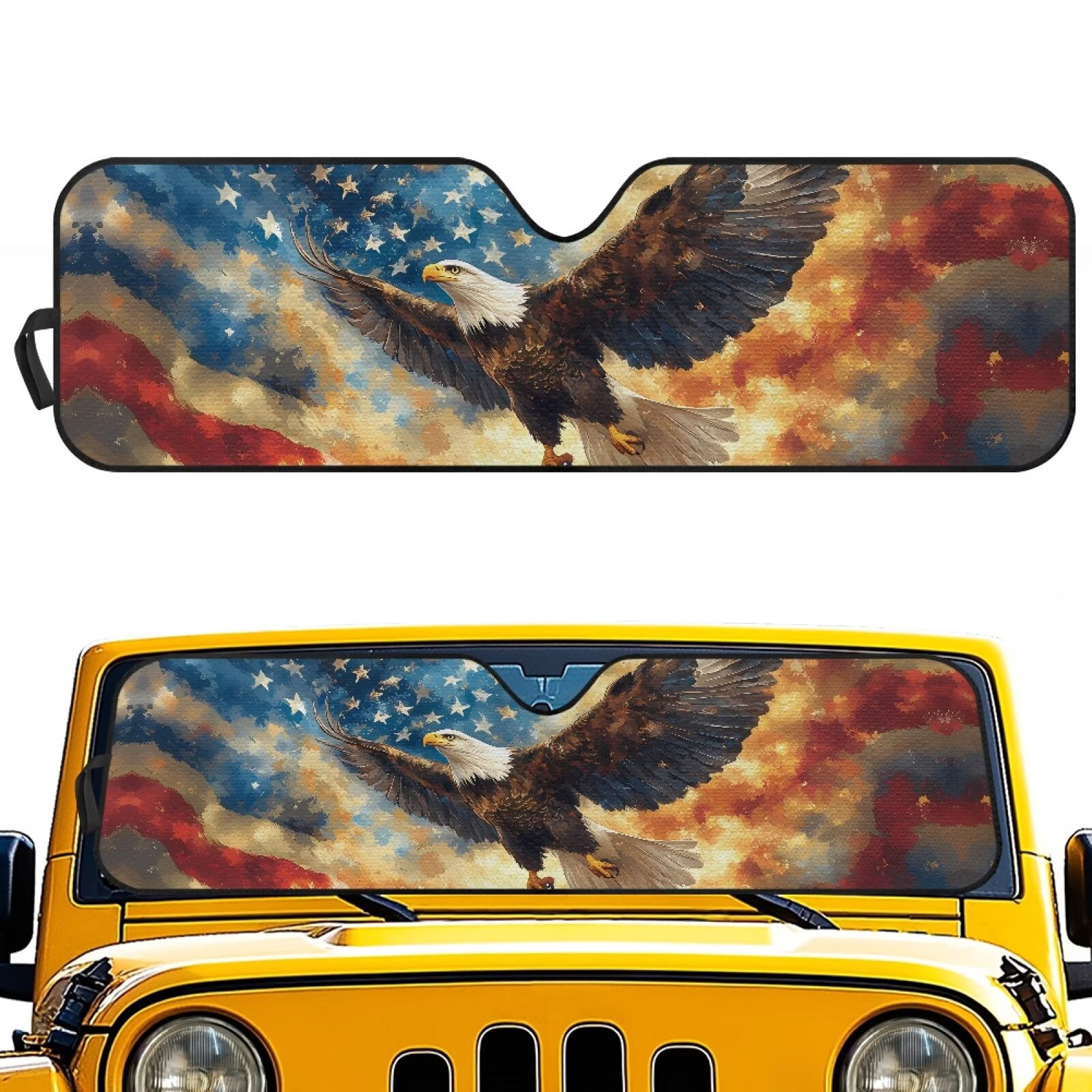 HUIAOCNG American Flag Eagle Windshield Sun Shade for 2018-2024 2025 ...