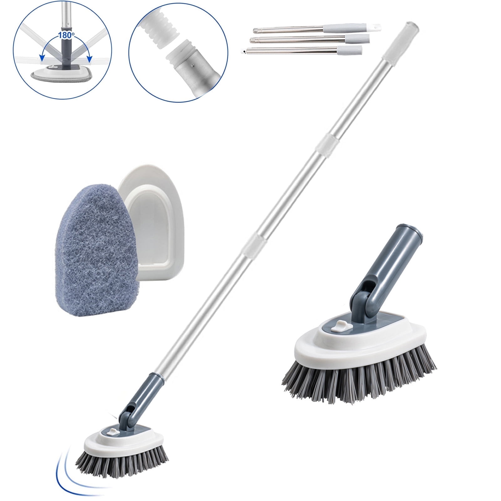 HUIMART 2-in-1 Tile Tub Scrubber with 50'' Extendable Long Handle Stiff ...