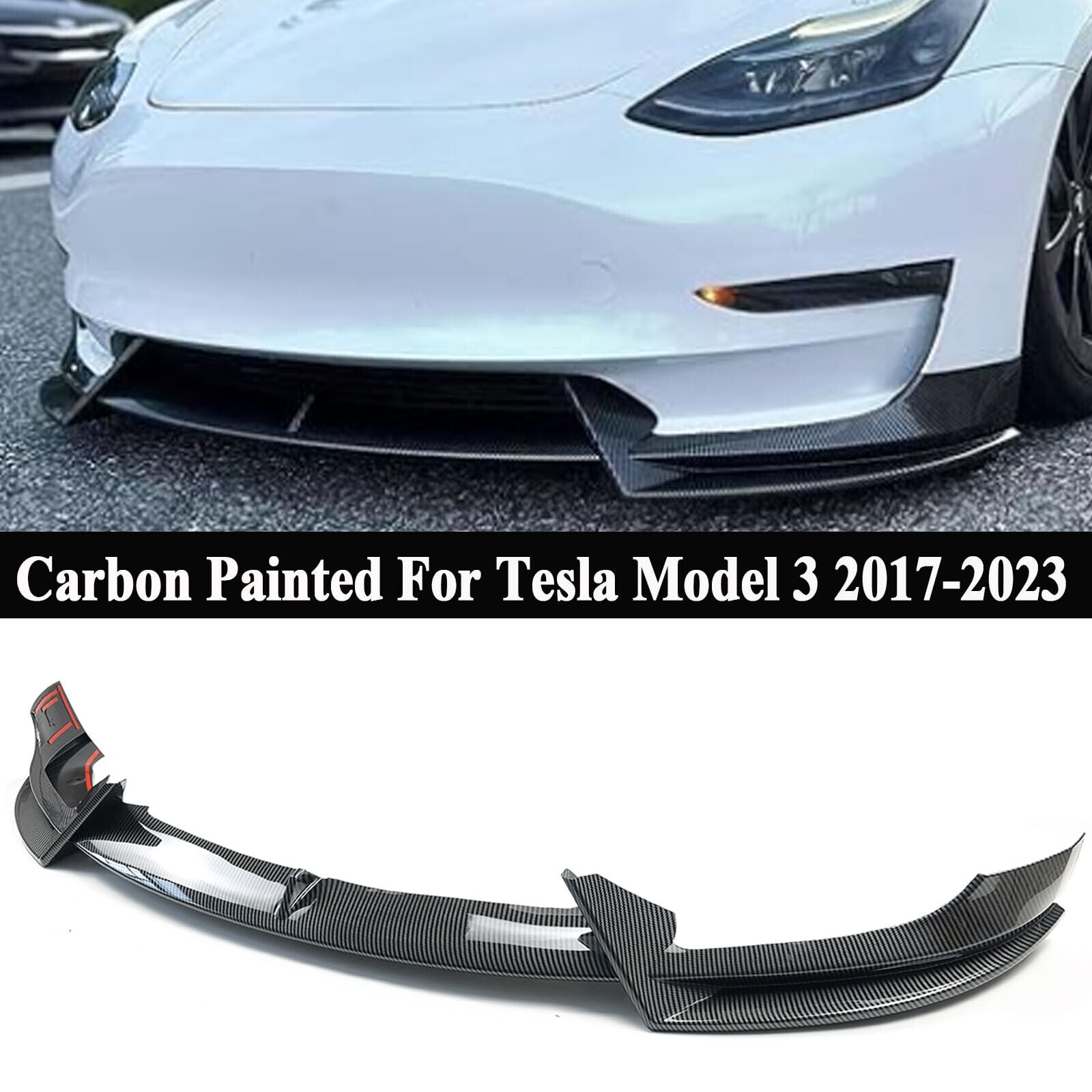HUIMART 3-Piece Front Bumper Lip for Tesla Model 3, Gloss Black Spoiler ...