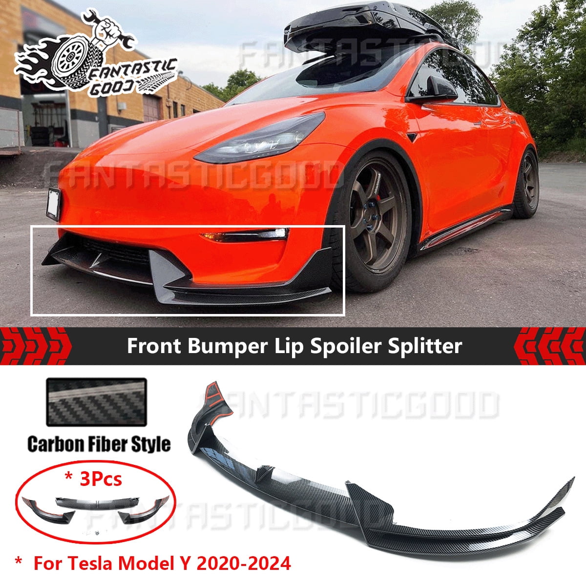 HUIMART 3-Piece Front Bumper Lip for Tesla Model Y 2020-2024 V-Style ...