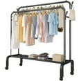 HUIMART Movable Double Rods Garment Rack with 6 Hooks and Wheels ...