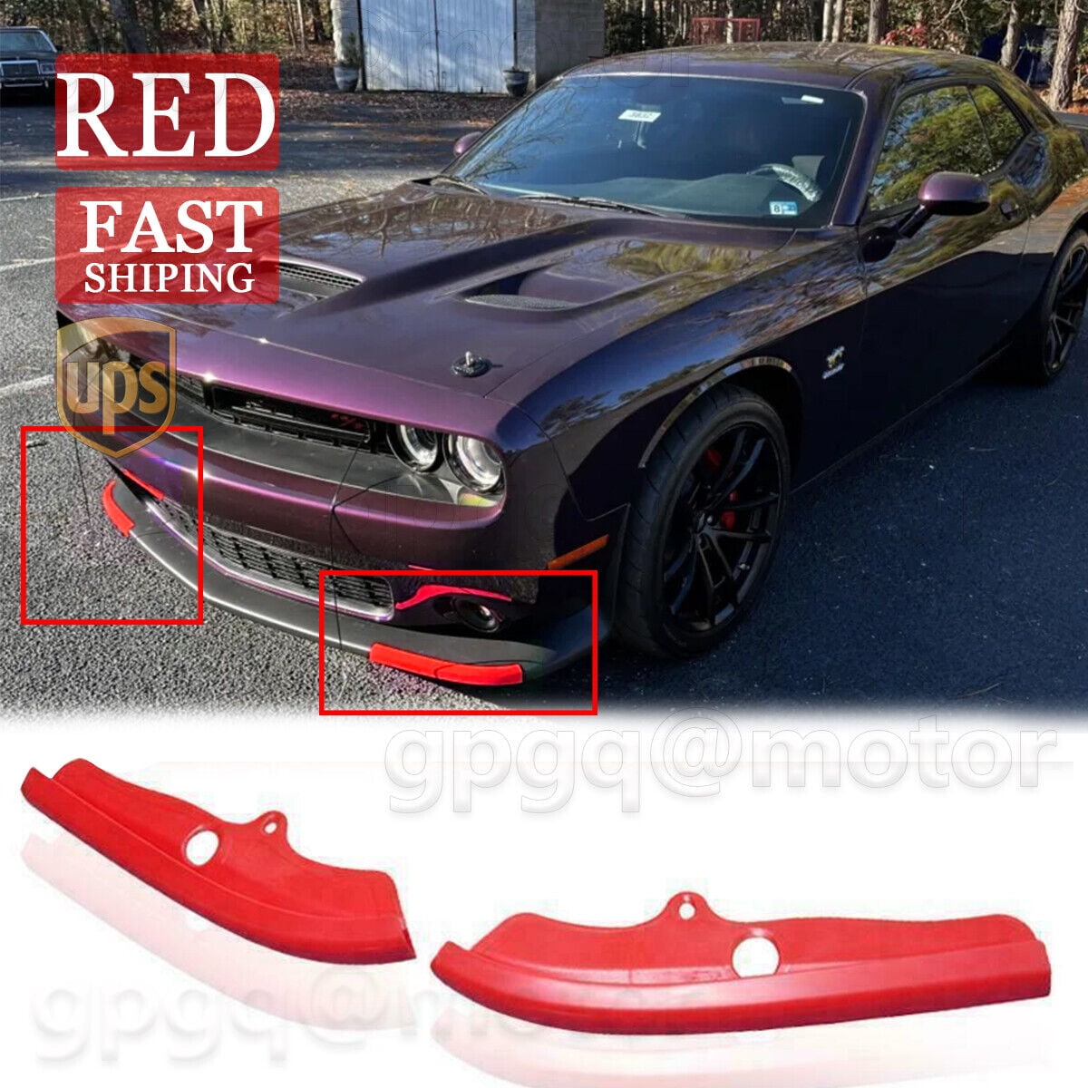HUIMART Dodge Challenger Red Plastic Front Bumper Lip Protector Cover ...