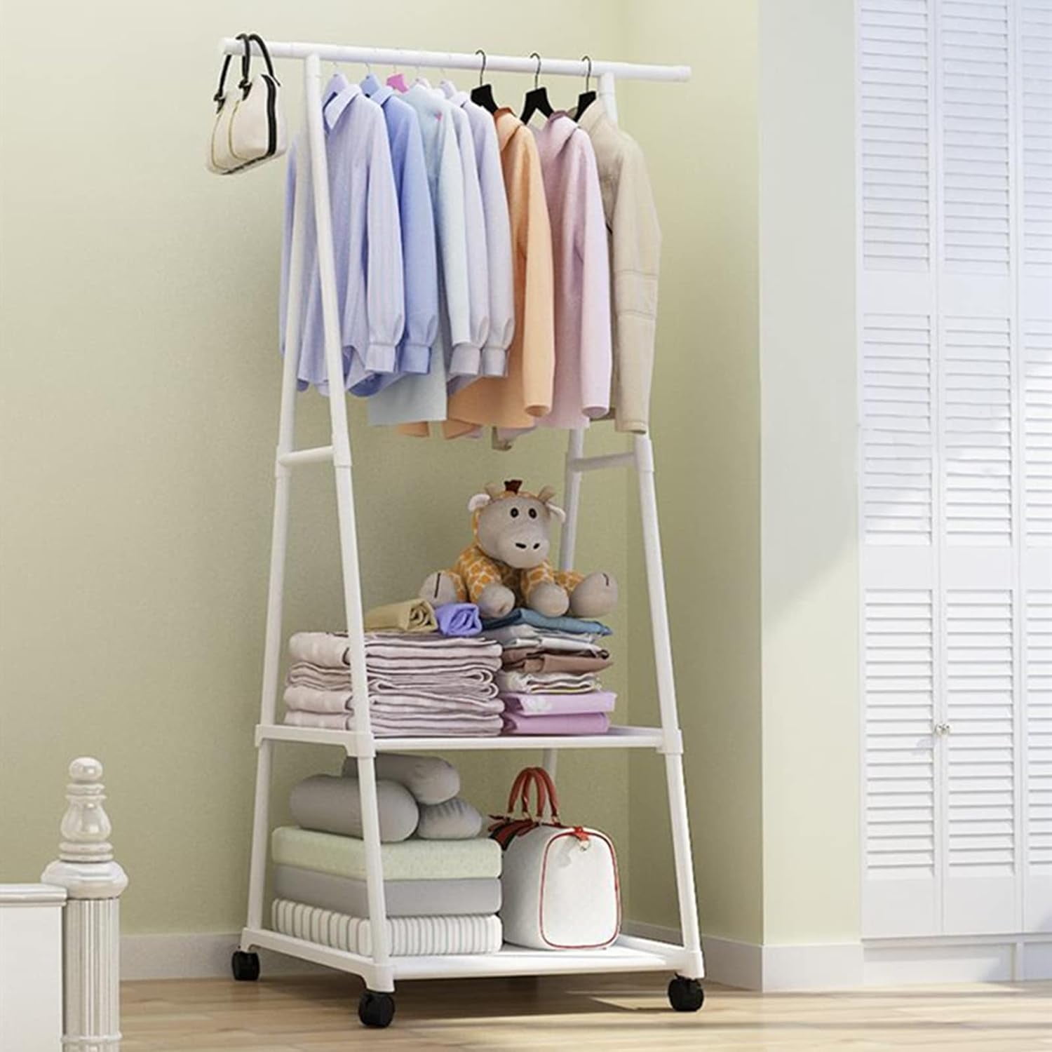 "HUIMART Portable Cloth Hanger, Rolling Garment Rack with 2 Shelves, 22 ...
