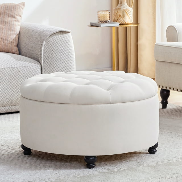 Huimo 29 5 Inch Round Storage Ottoman Large Upholstered Tufted Storage