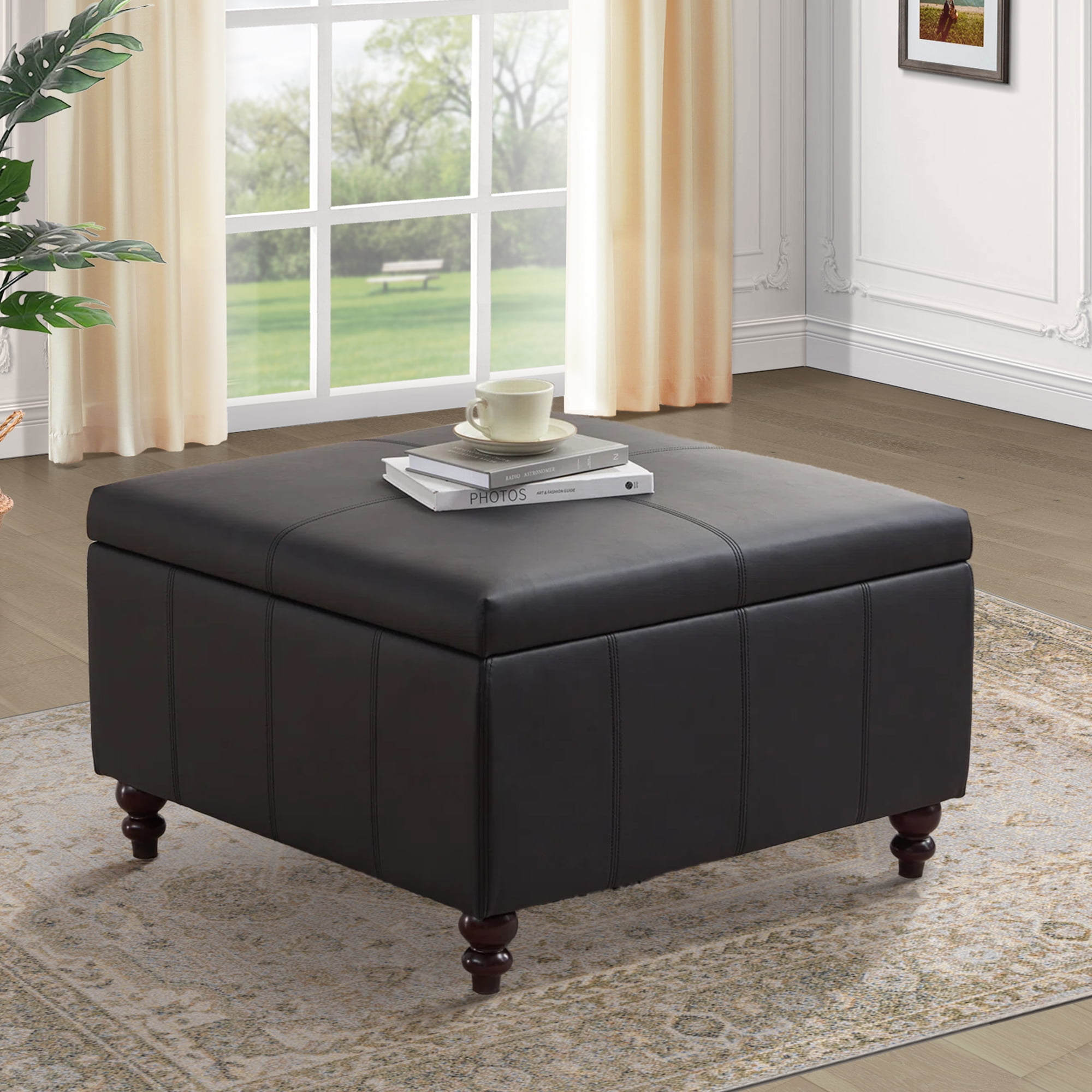 Huimo 30 Large Square Coffee Table Lift Top Storage Ottoman Bench In