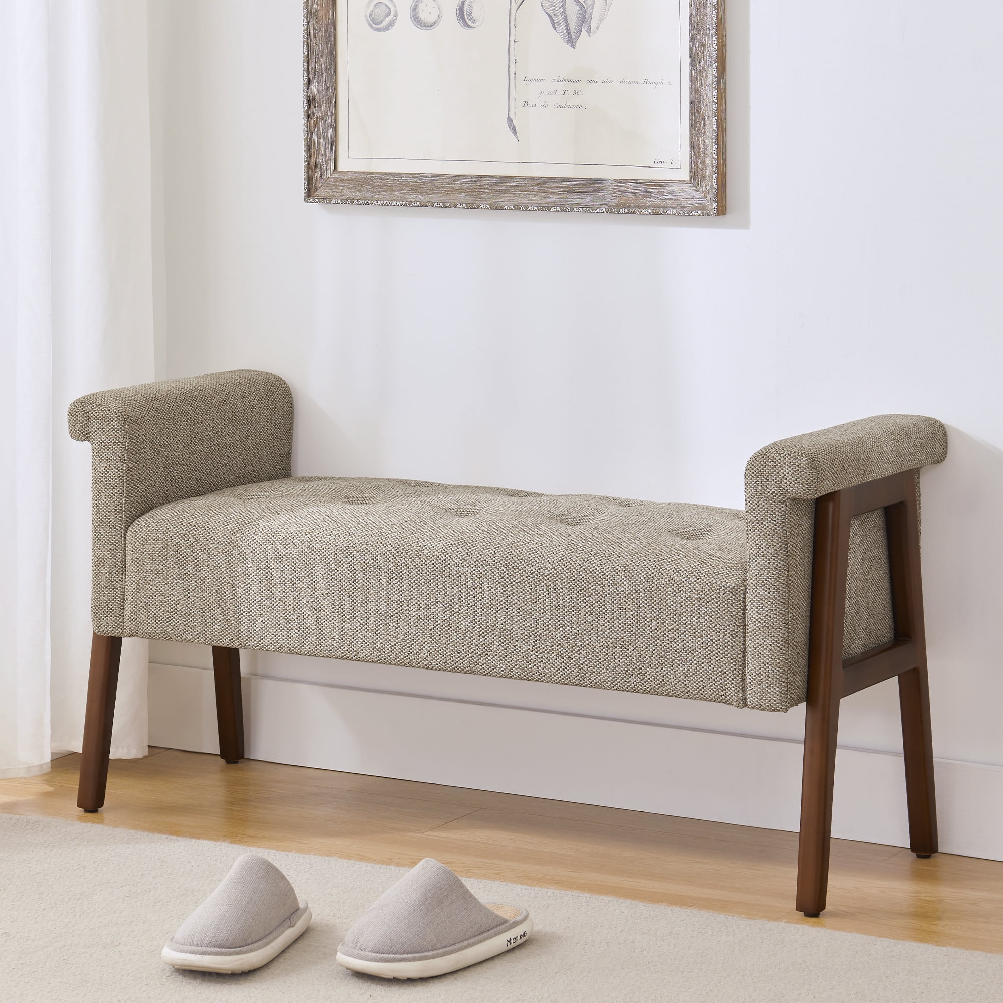 HUIMO 46.3" End of Bed Bench, Modern Fabric Upholstered Entryway Bench ...