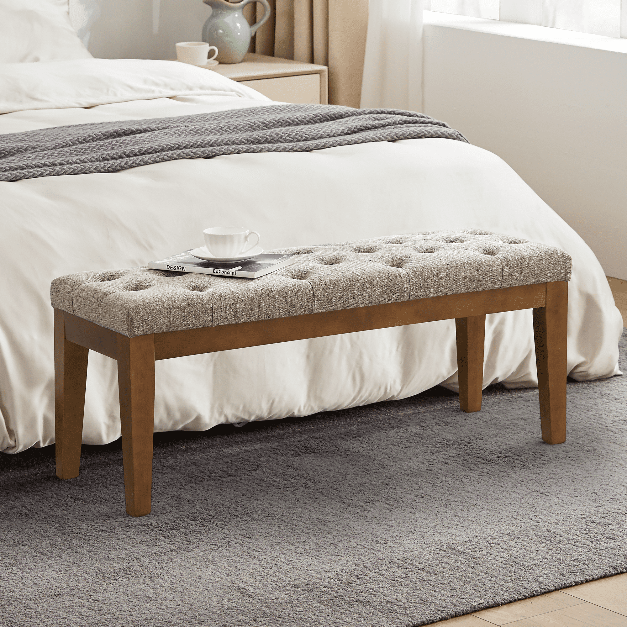 Huimo Button Tufted Bench For End Of Bed Entryway Bench With