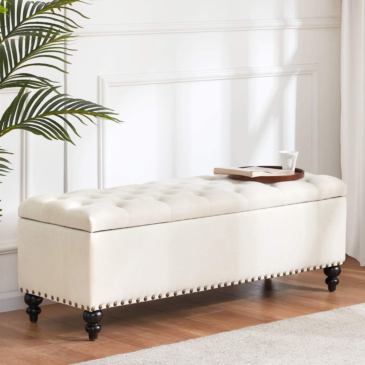 Huimo Button Tufted Ottoman With Storage In Upholstered Fabrics Large