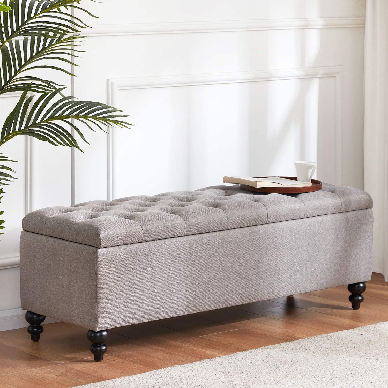 Huimo Button Tufted Ottoman With Storage In Upholstered Fabrics Large