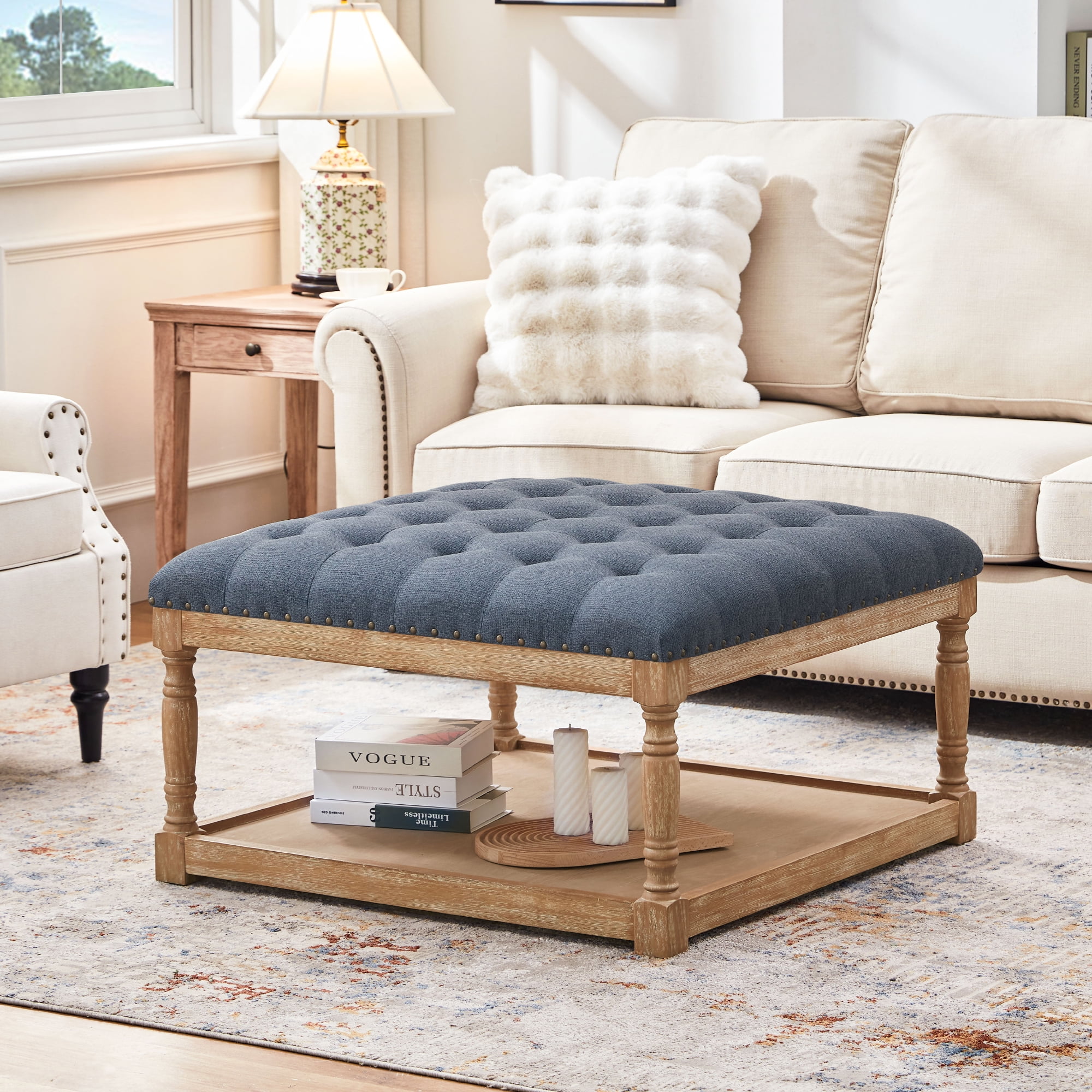 HUIMO Large Square Ottoman Coffee Table for Living Room, Upholstered ...