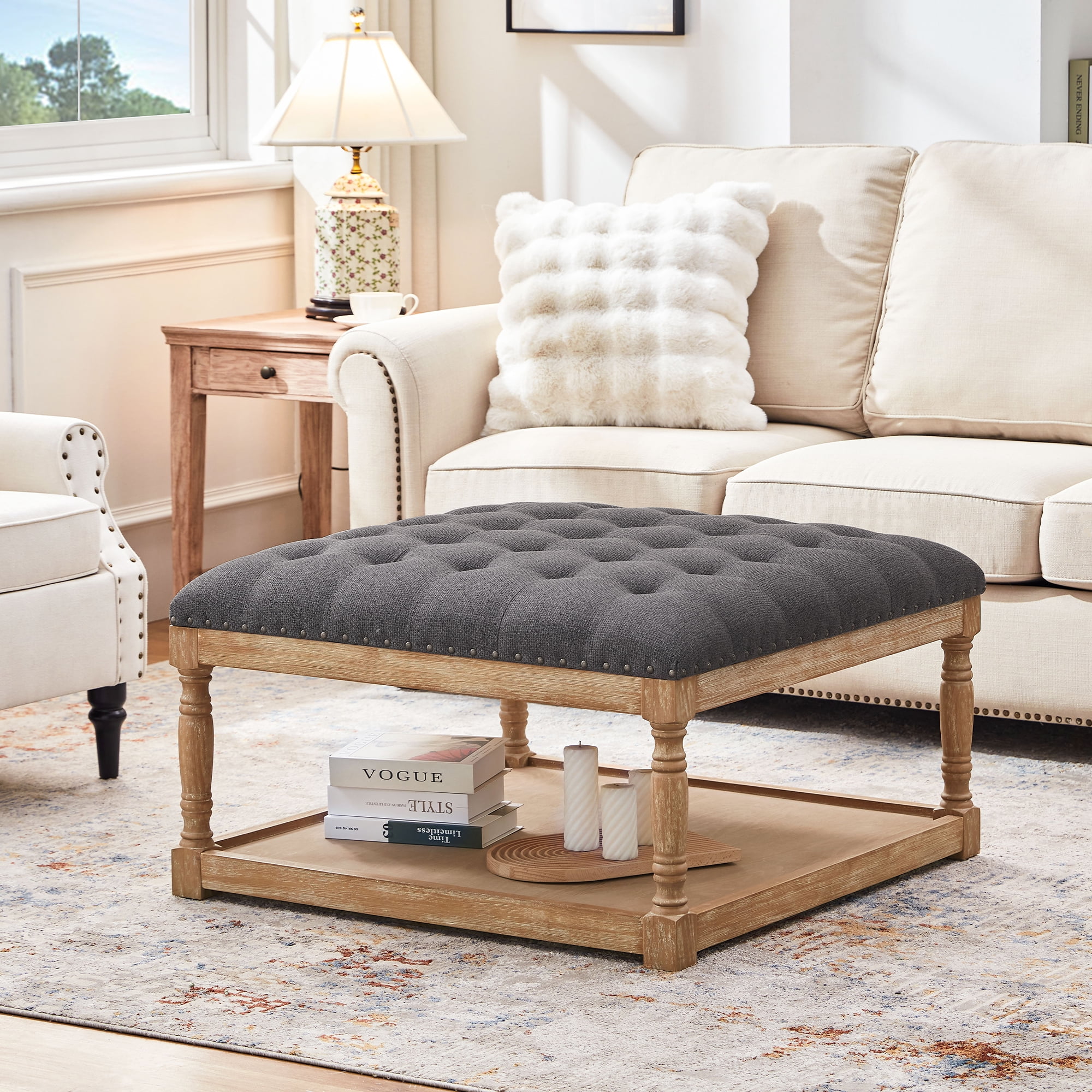 HUIMO Large Square Ottoman Coffee Table for Living Room, Upholstered ...