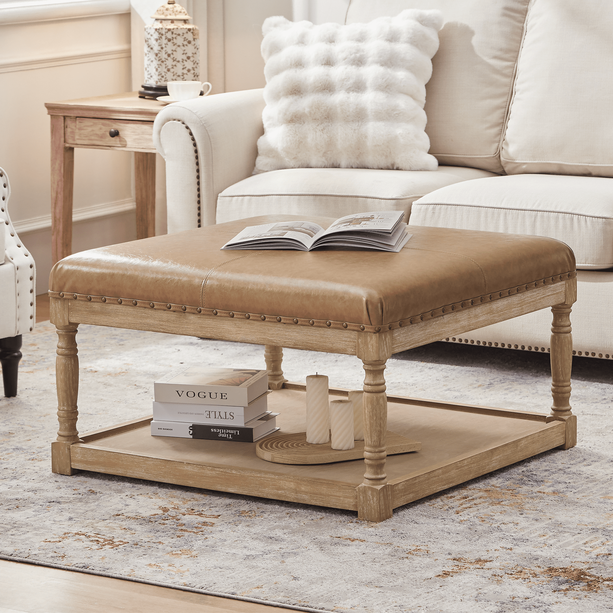 Huimo Large Square Ottoman Coffee Table For Living Room Upholstered