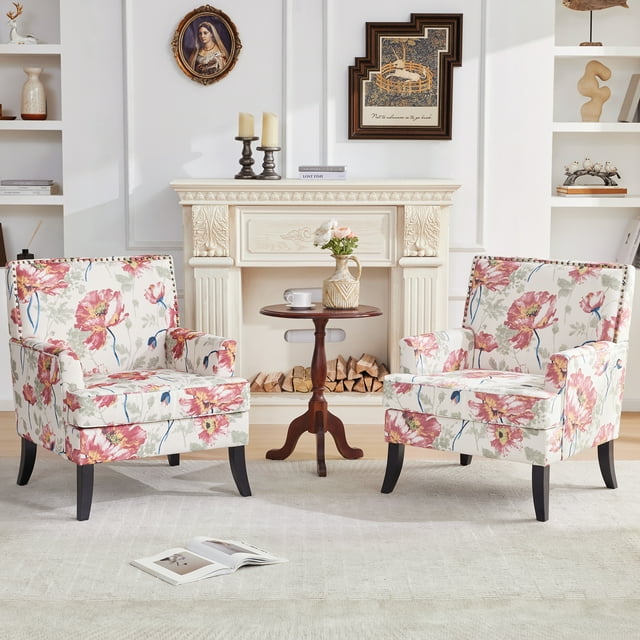 HUIMO Arm High Back Living Room Chair Set of 2, Wooden Legs, Comfy Reading Sofa for Bedroom ...