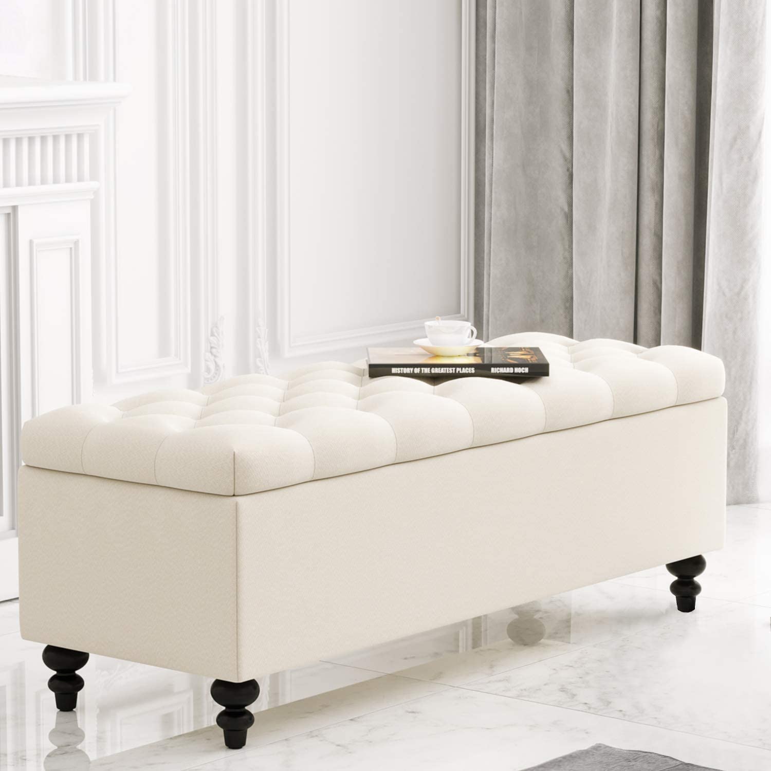 Huimo Ottoman With Storage 51 Inch Large Storage Bench With Button