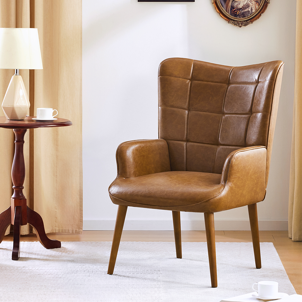 Unikome Livingroom Accent Chair Mid Century Modern Chair Faux Leather Wingback Accent Chair Pu
