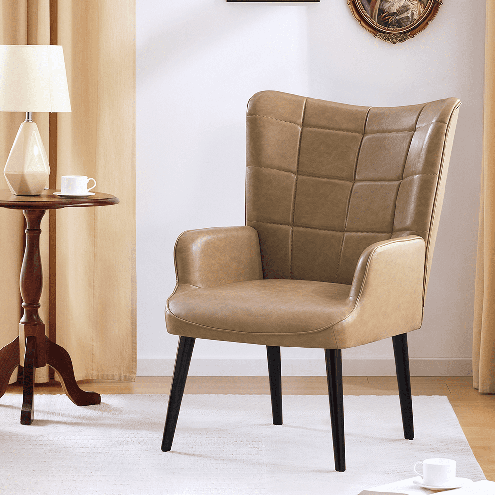 HUIMO Faux Leather Chair, Modern Wingback with Wood Legs, in Tan - Walmart.com