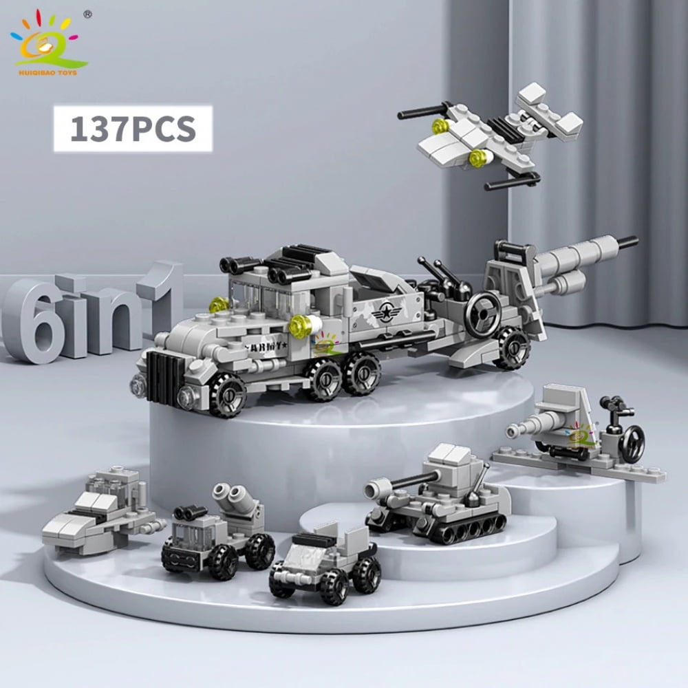 HUIQIBAO 6IN1 City Engineering Car Police Truck Building Blocks Tank ...