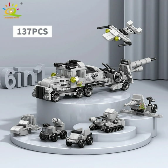 HUIQIBAO 6IN1 City Engineering Car Police Truck Building Blocks Tank ...