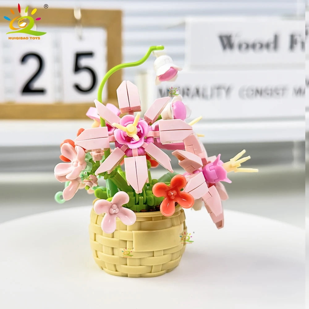 HUIQIBAO Eternal Flower Model Bouquet Potted Plant Micro Building ...