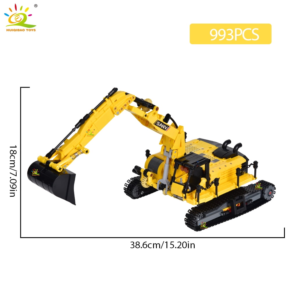 HUIQIBAO MOC Engineering Excavator Crane Truck Building Blocks Vehicle ...
